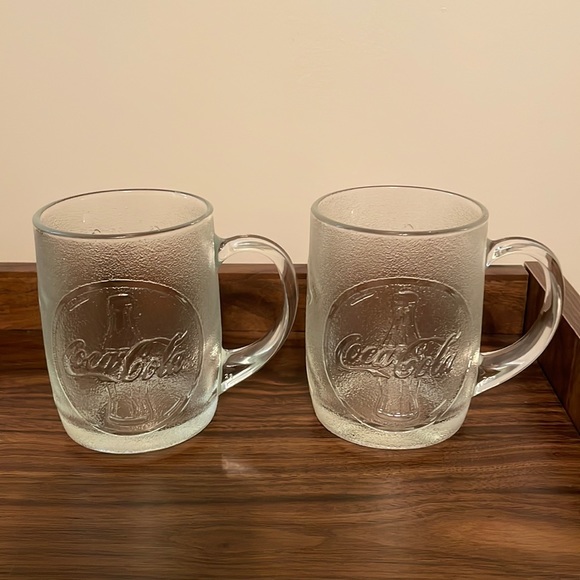 Coca Cola | Dining | Cocacola Frosted Glass Mug Logo Bottles Design ...